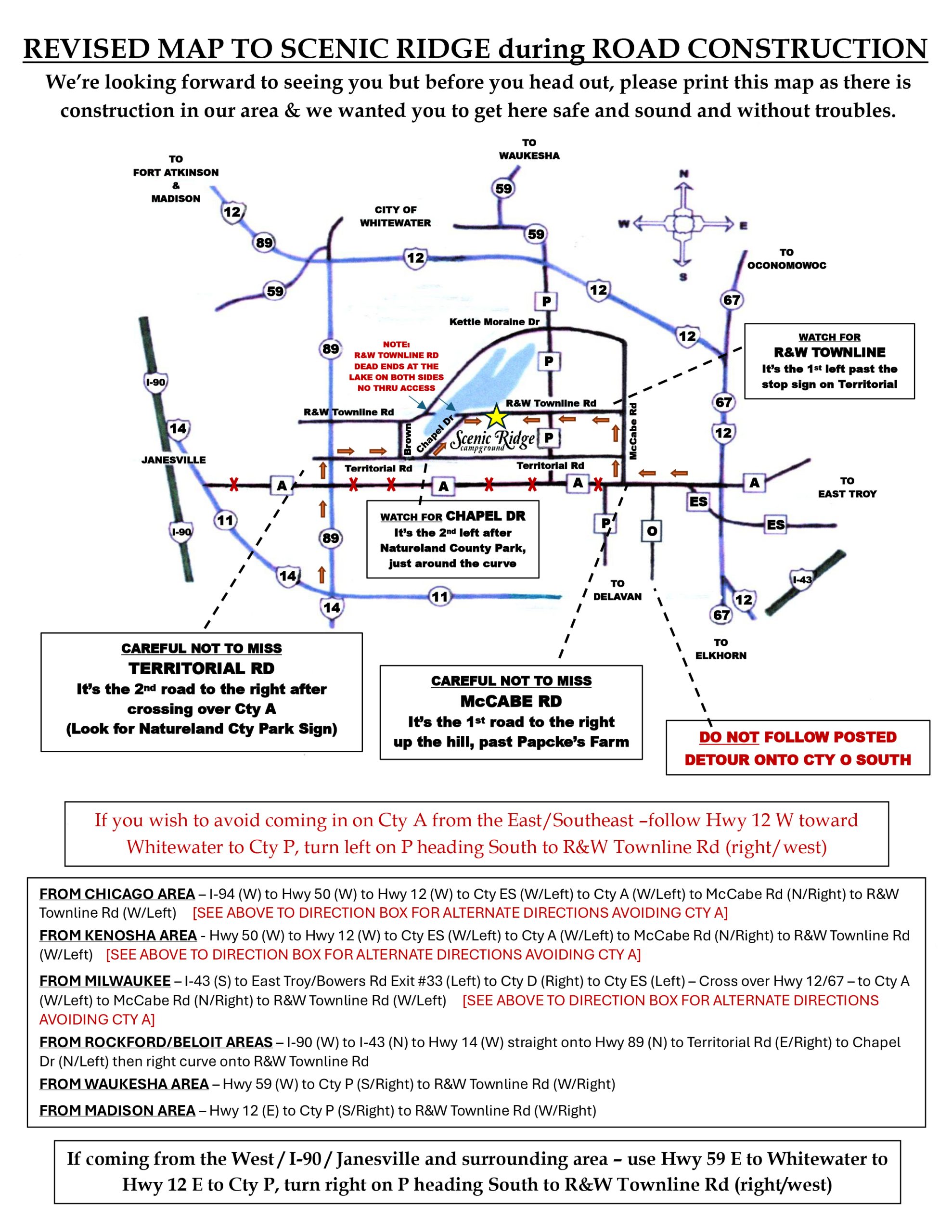 Directions – Scenic Ridge | Family Campground | Whitewater WI